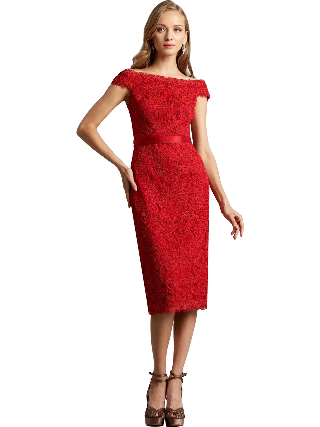 TADASHI SHOJI Tadashi Shoji Off-the-Shoulder Cocktail Dress with Belt